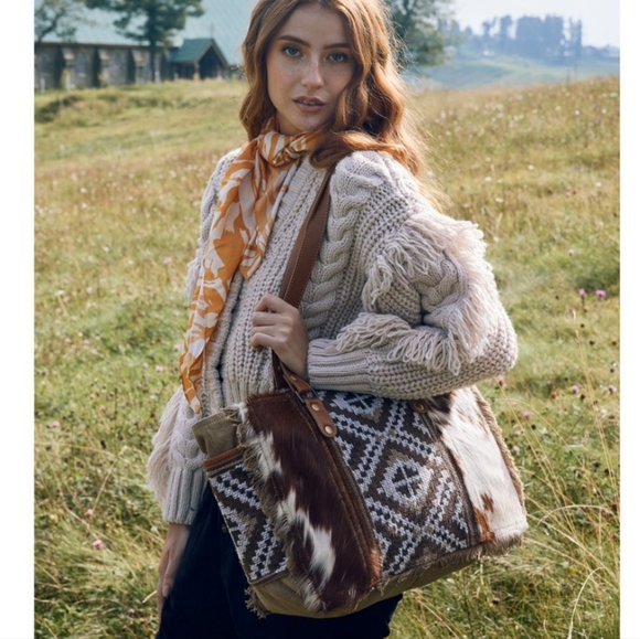 Myra Bag | Bags | New Myra Bag Cowhide Leather Canvas Shoulder Tote Bag ...